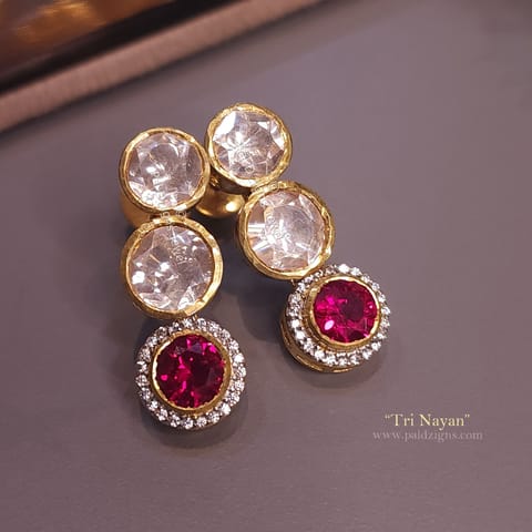 Tri nayan moissanite polki earring